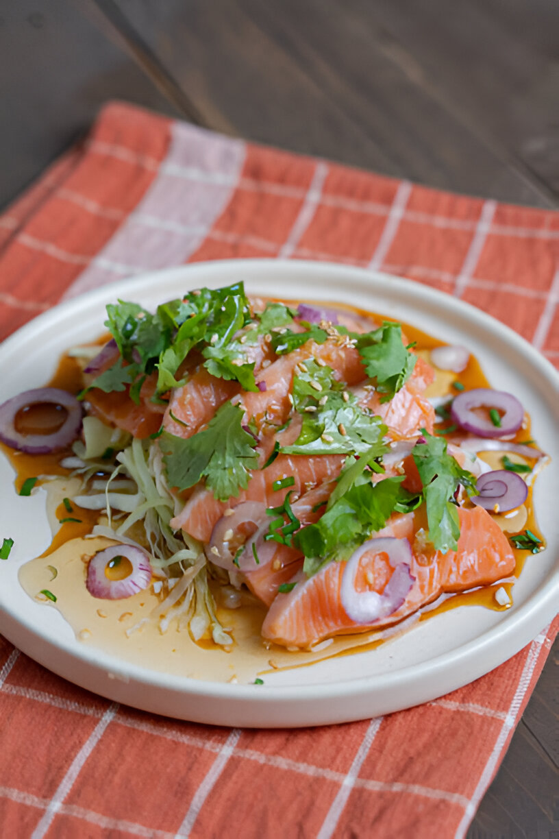 Fresh Salmon Sashimi Salad with Soy-Sesame Dressing Recipe - DishPulse