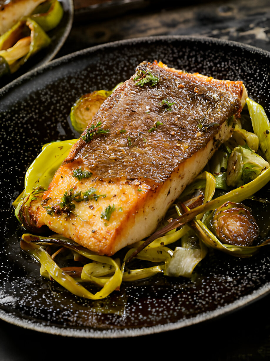 Crispy Cod with Leeks Sprouts & Lemon Recipe - DishPulse